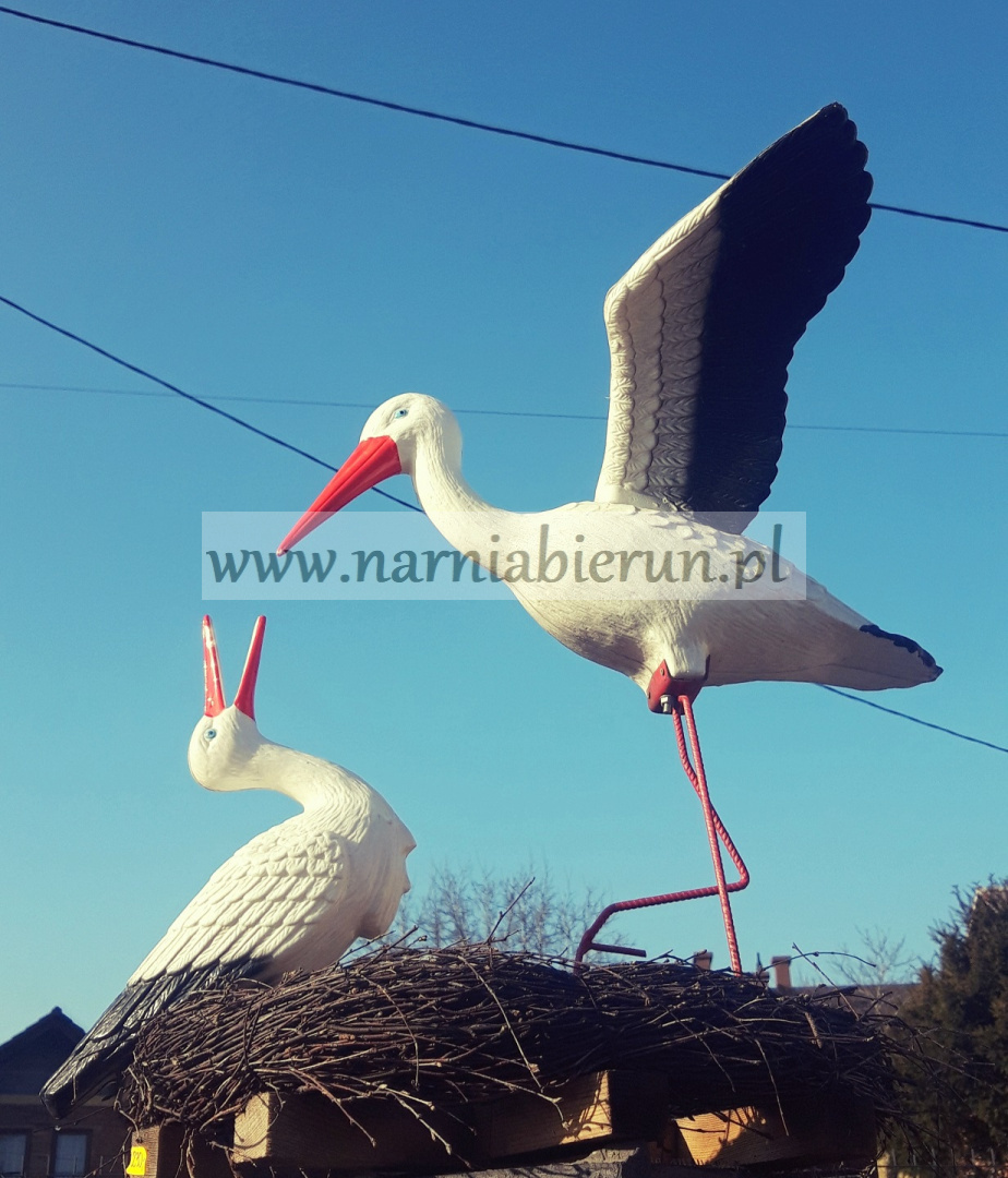 Bocian z rozłożonymi skrzydłami plastikowy figurka ogrodowa duża kleko ...